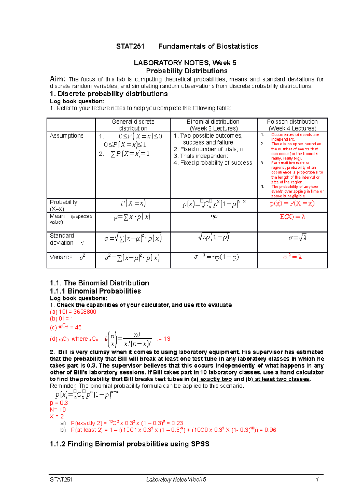 Week 5 lab - Lab questions and answers for week 5 - STAT251 Fundamentals of Biostatistics ...