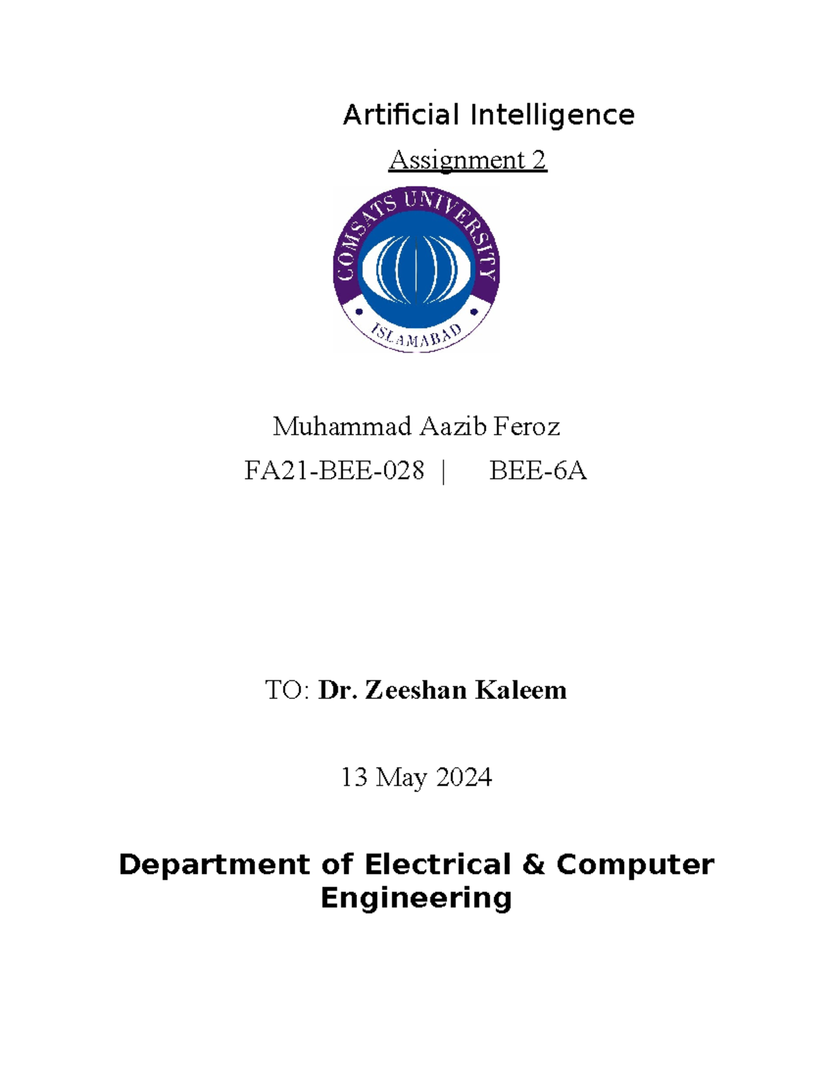 DIP LAB Report 1 - Artificial Intelligence Assignment 2 Muhammad Aazib ...
