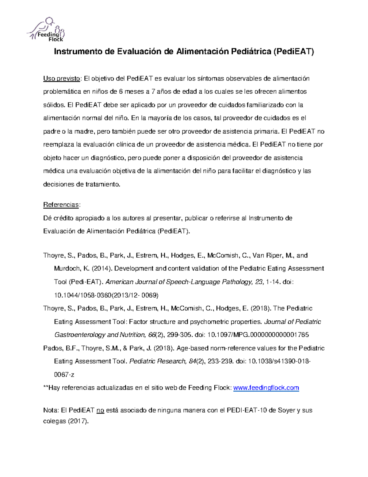 Pedi Eat entero - Evaluación de alimentación - Instrumento de ...