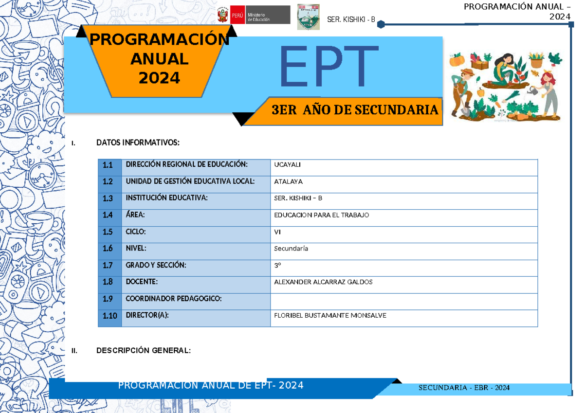 Porgramacion EPT 3 Grado - SER. KISHIKI - B 2024 I. DATOS INFORMATIVOS ...