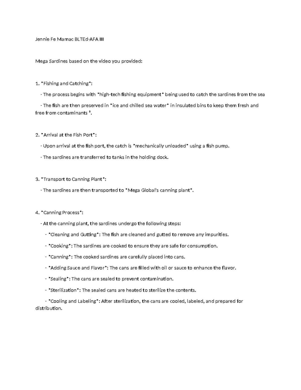 Jennie Fe Mamac BLTEd AFA III write a step by step procedure of fish ...