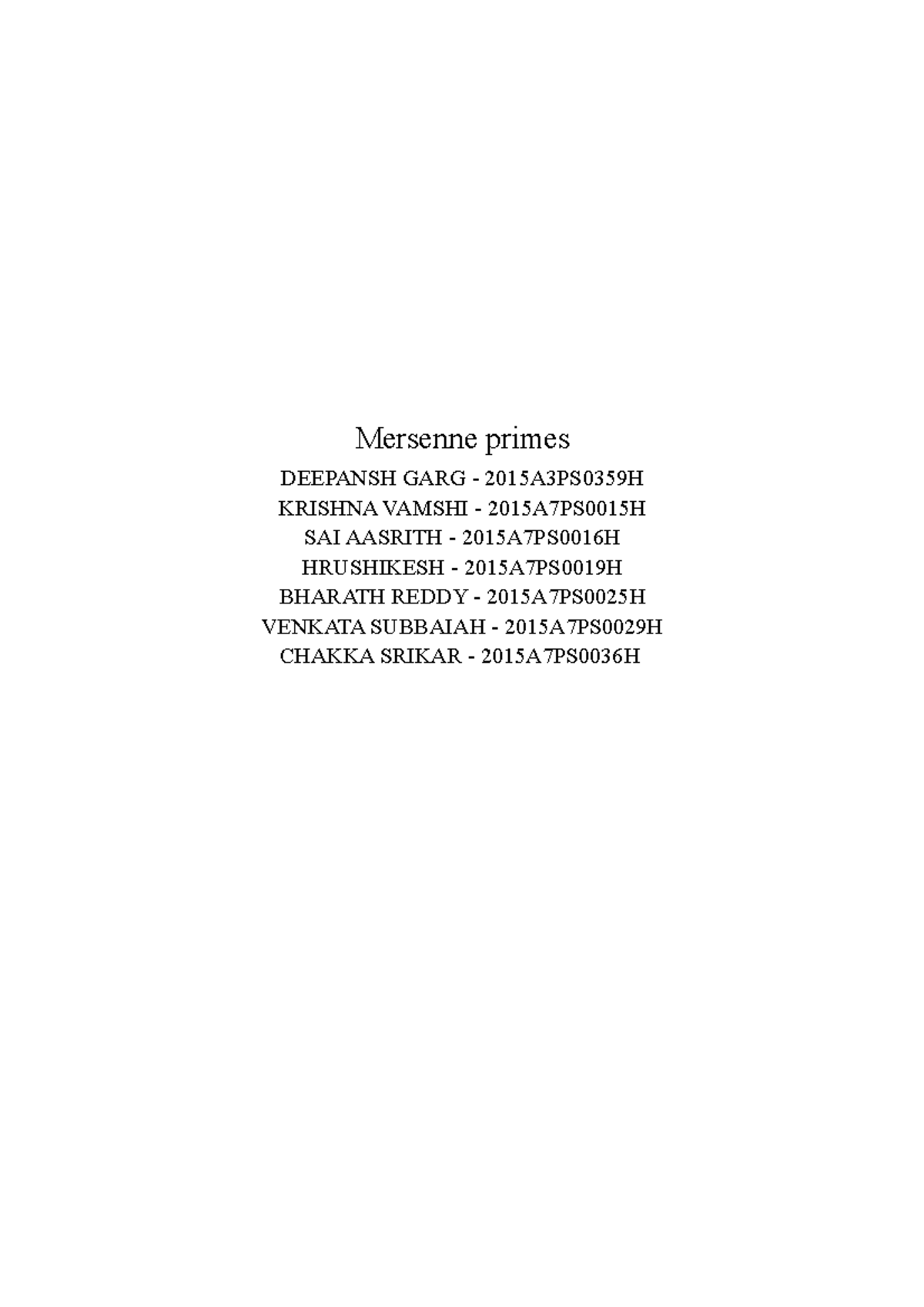 Mersenne Primes - Lecture Notes - Mersenne primes DEEPANSH GARG ...