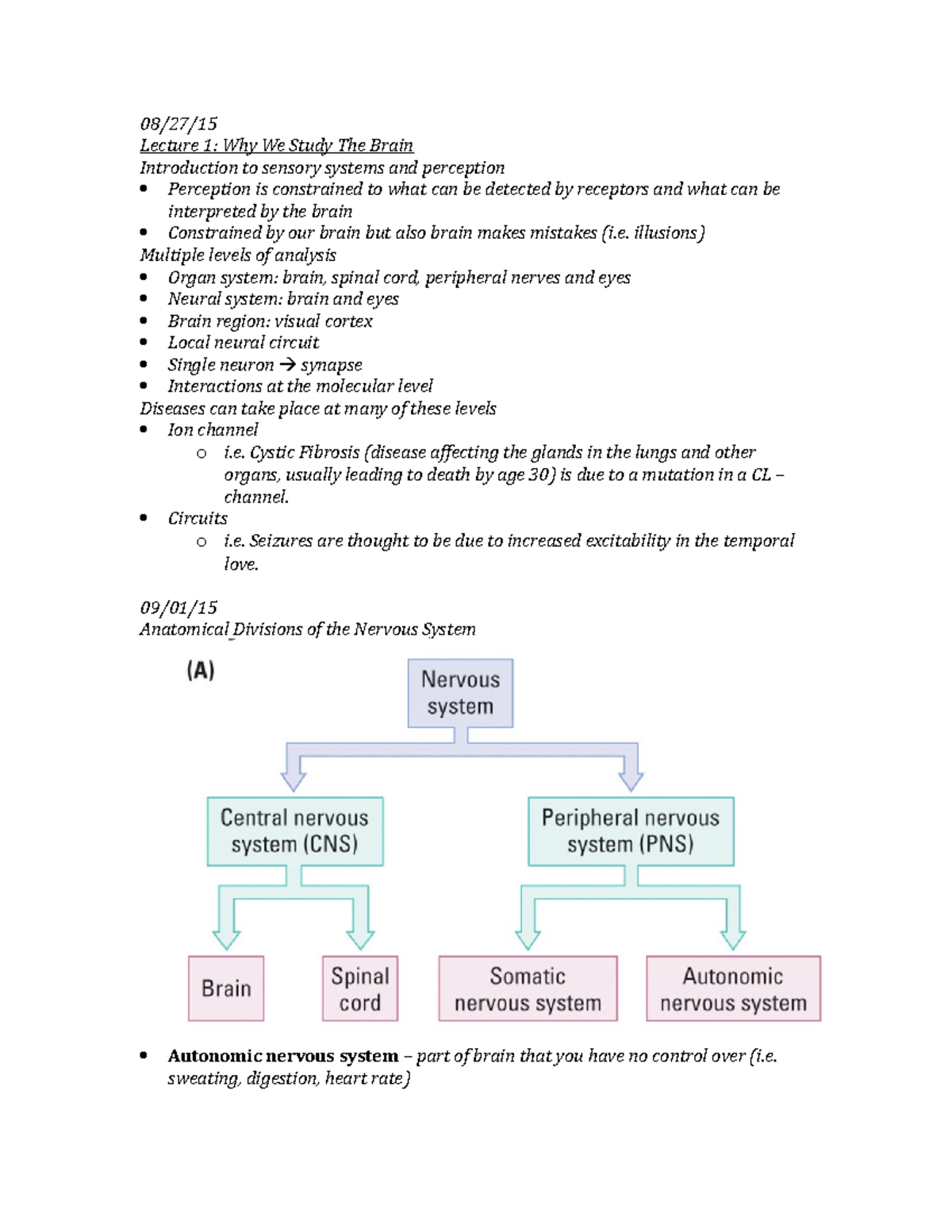 Exploring The Brain Lecture Notes Mcb 64 Notes 08 27 Lecture 1