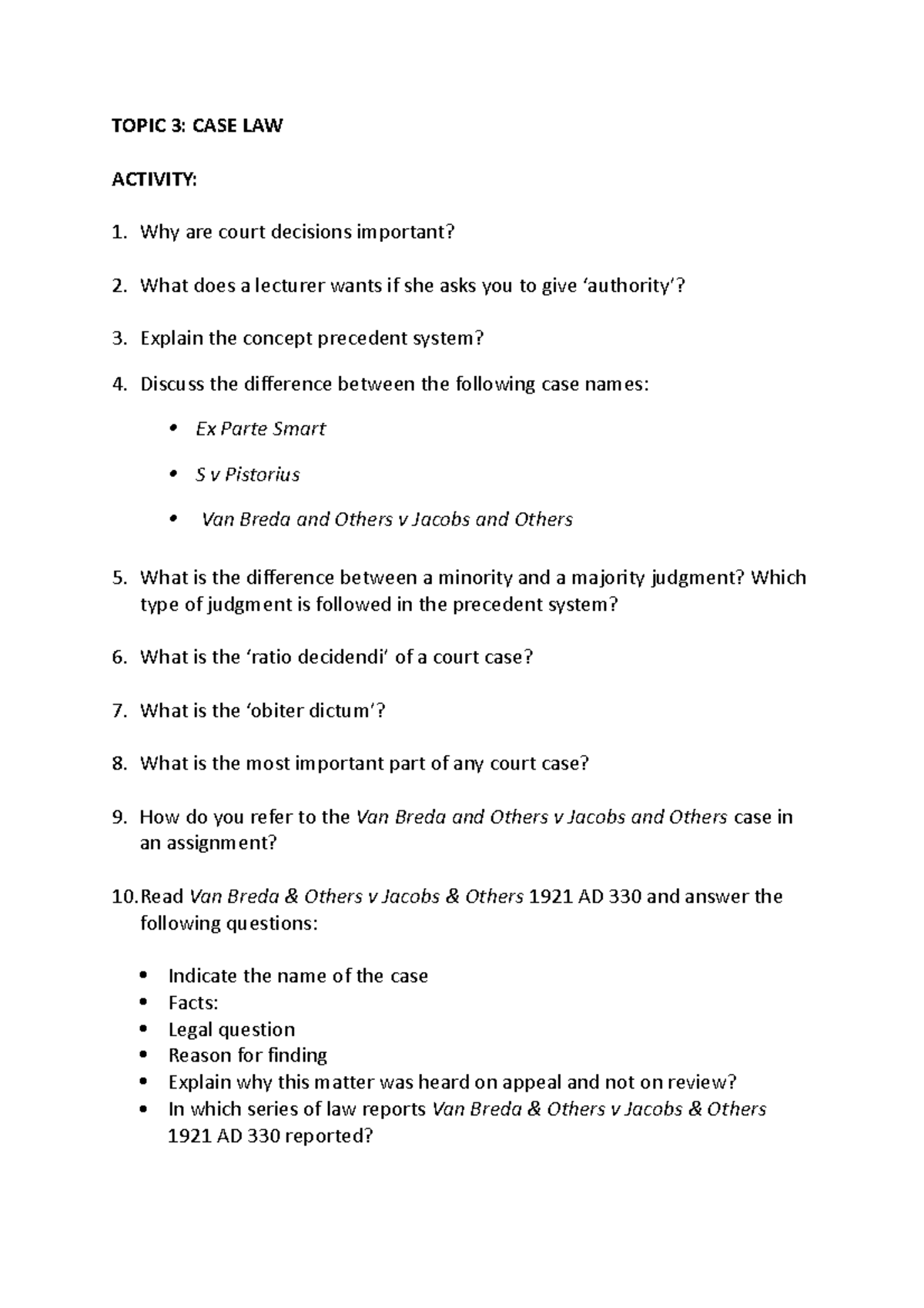 Topic 3. Case Law Activity docx - TOPIC 3: CASE LAW ACTIVITY: Why are ...