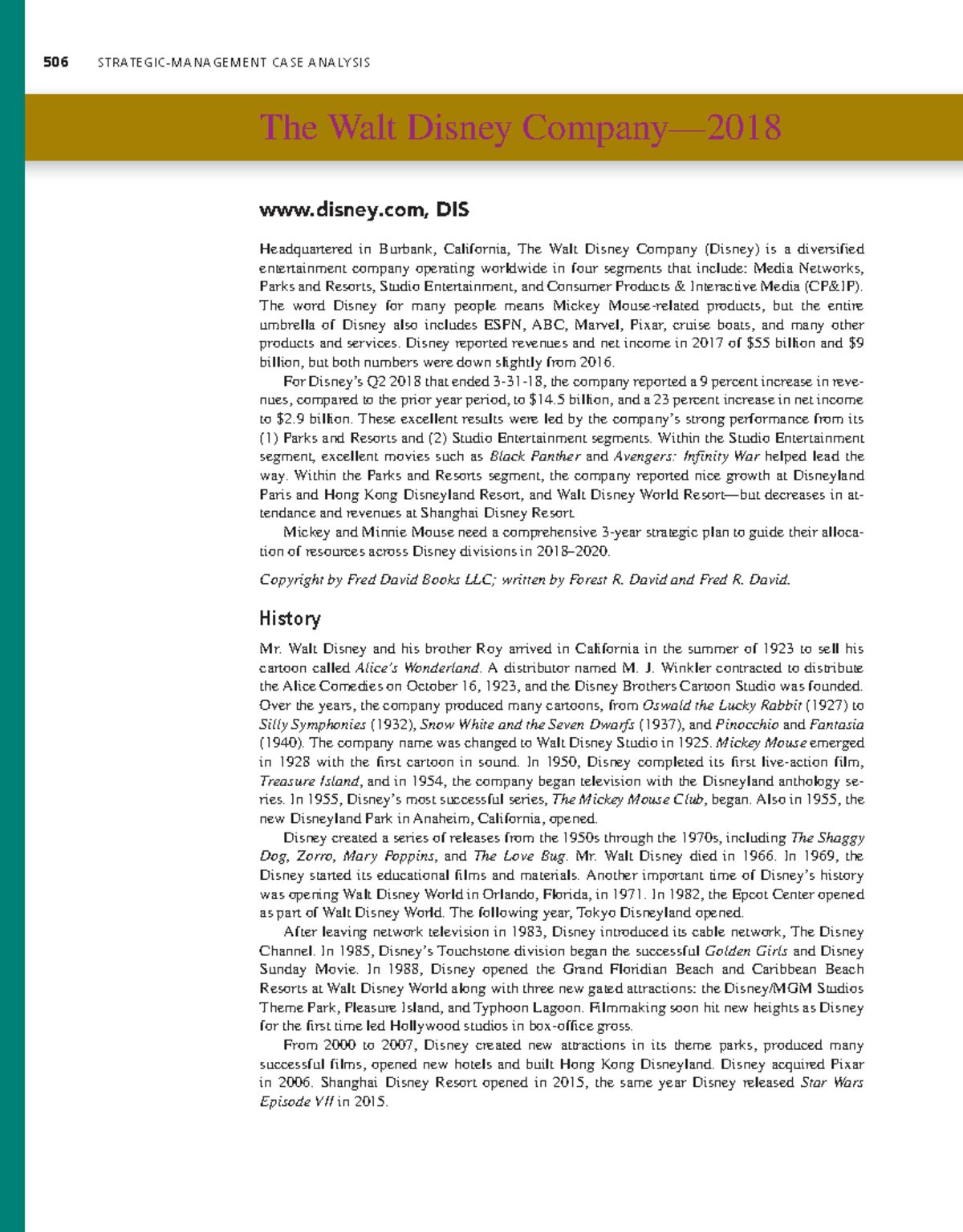 The Walt Disney Company Case Study - 506 STRATEGIC-MANAGEMENT CASE ...