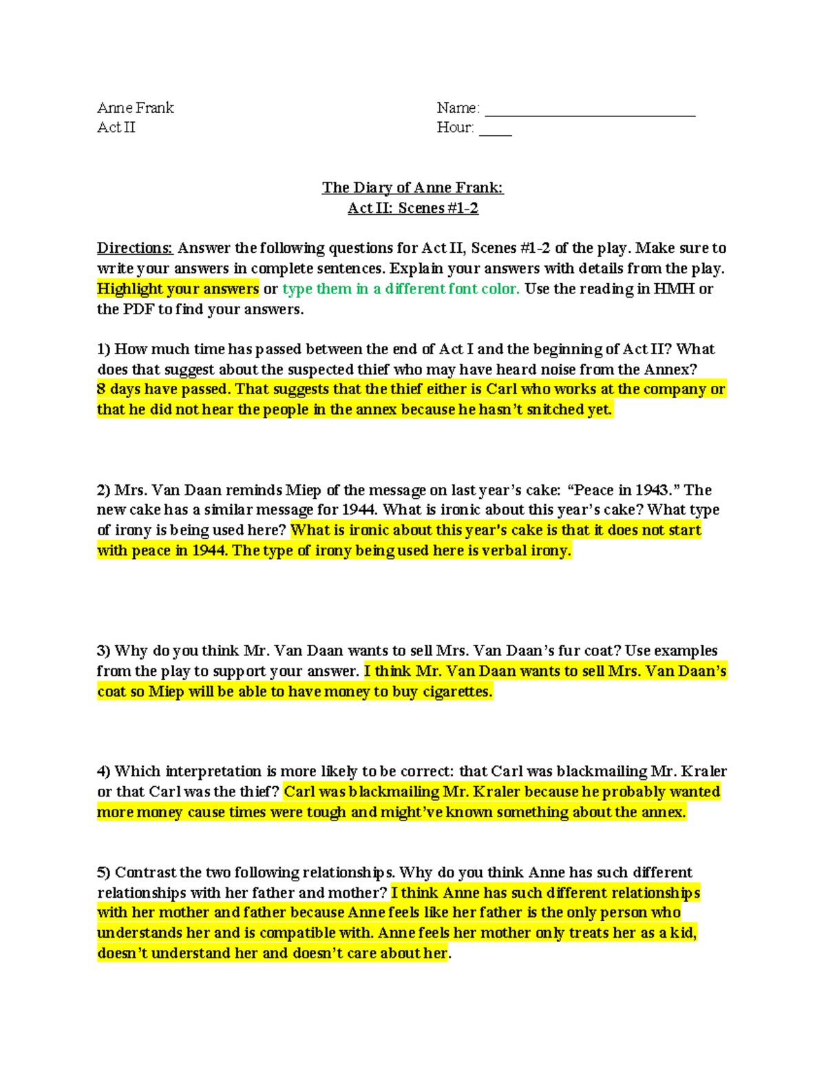 Anne Frank Act IIHW(5000 (1000 (1)1051 - Anne Frank Name ...