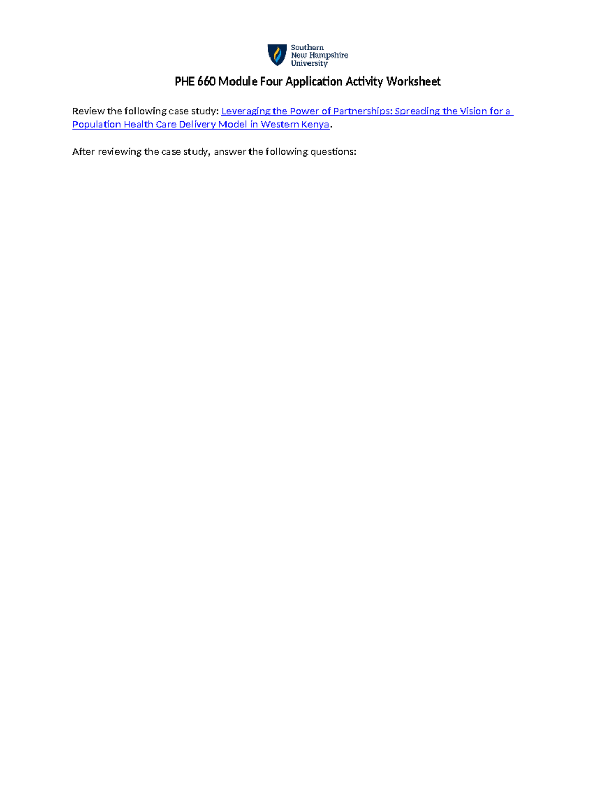 PHE 660 Module Four Application Activity Worksheet - PHE 660 Module Four Application Activity ...