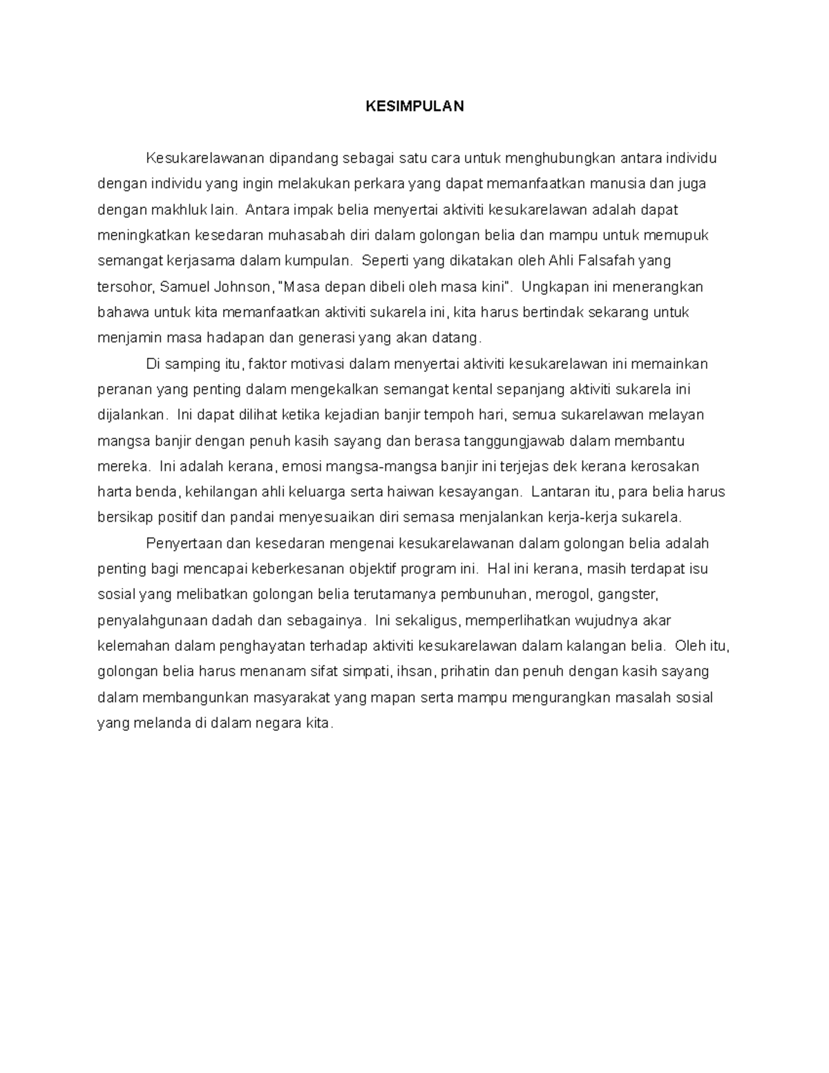 Kesimpulan CTU554 GROUP ASSIGNMENT 2022 - KESIMPULAN Kesukarelawanan ...