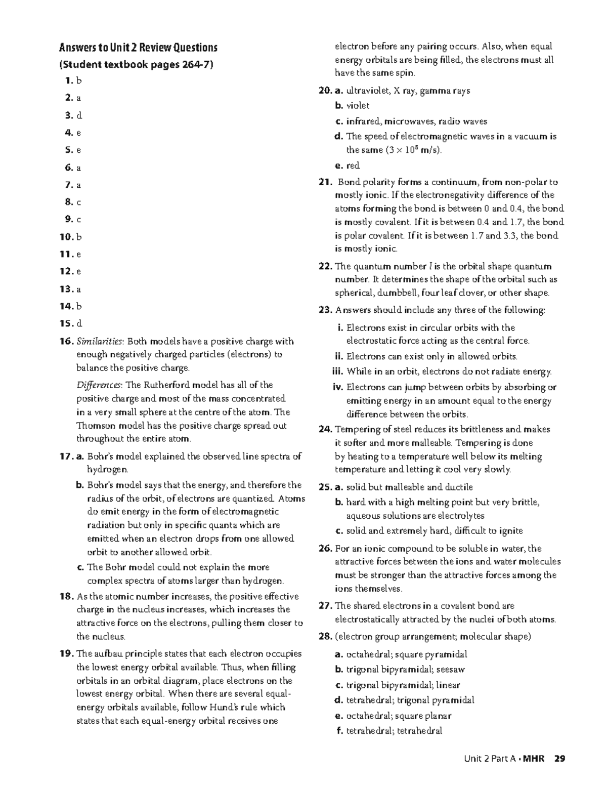 4u unit 2 review answers - 6OJU 1BSU " t MHR 29 Answers to Unit 2 ...