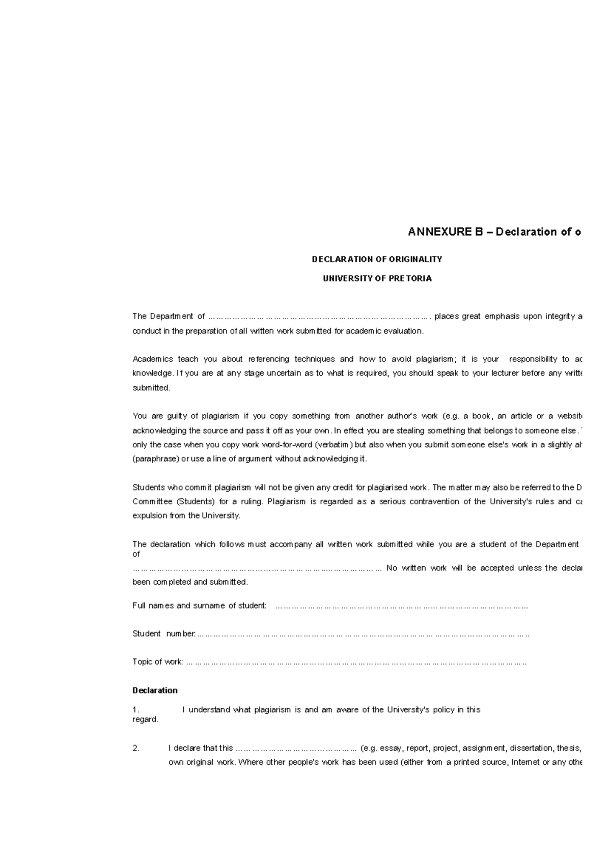 ENV201 2024 Prac 5 answer sheet - Editable - ANNEXURE B – Declaration ...