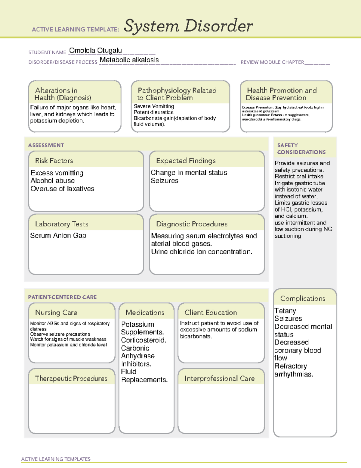 Metabolic alkalosis - ACTIVE LEARNING TEMPLATES System Disorder STUDENT ...