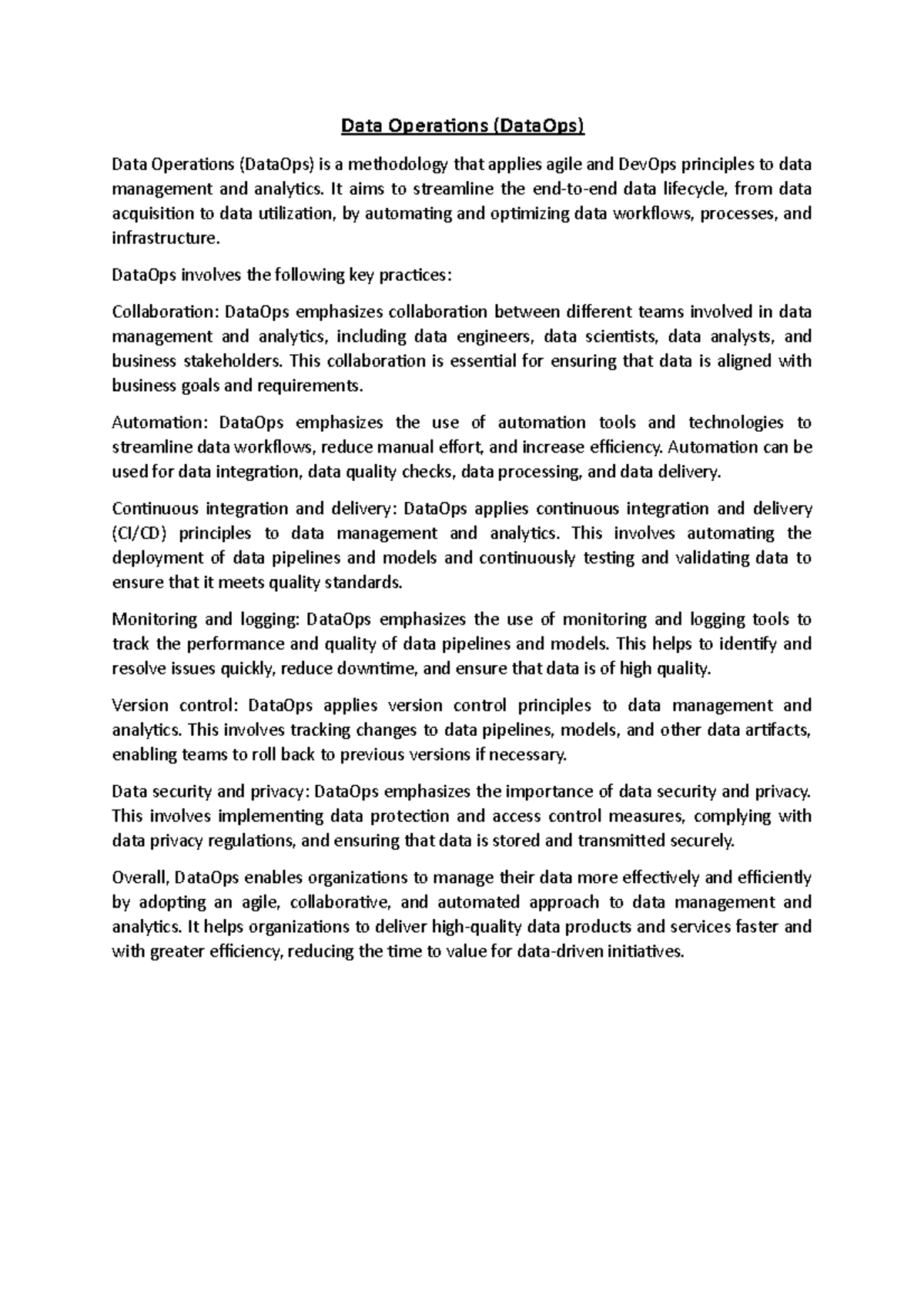 Data Operations (Data Ops) - Data Operations (DataOps) Data Operations ...