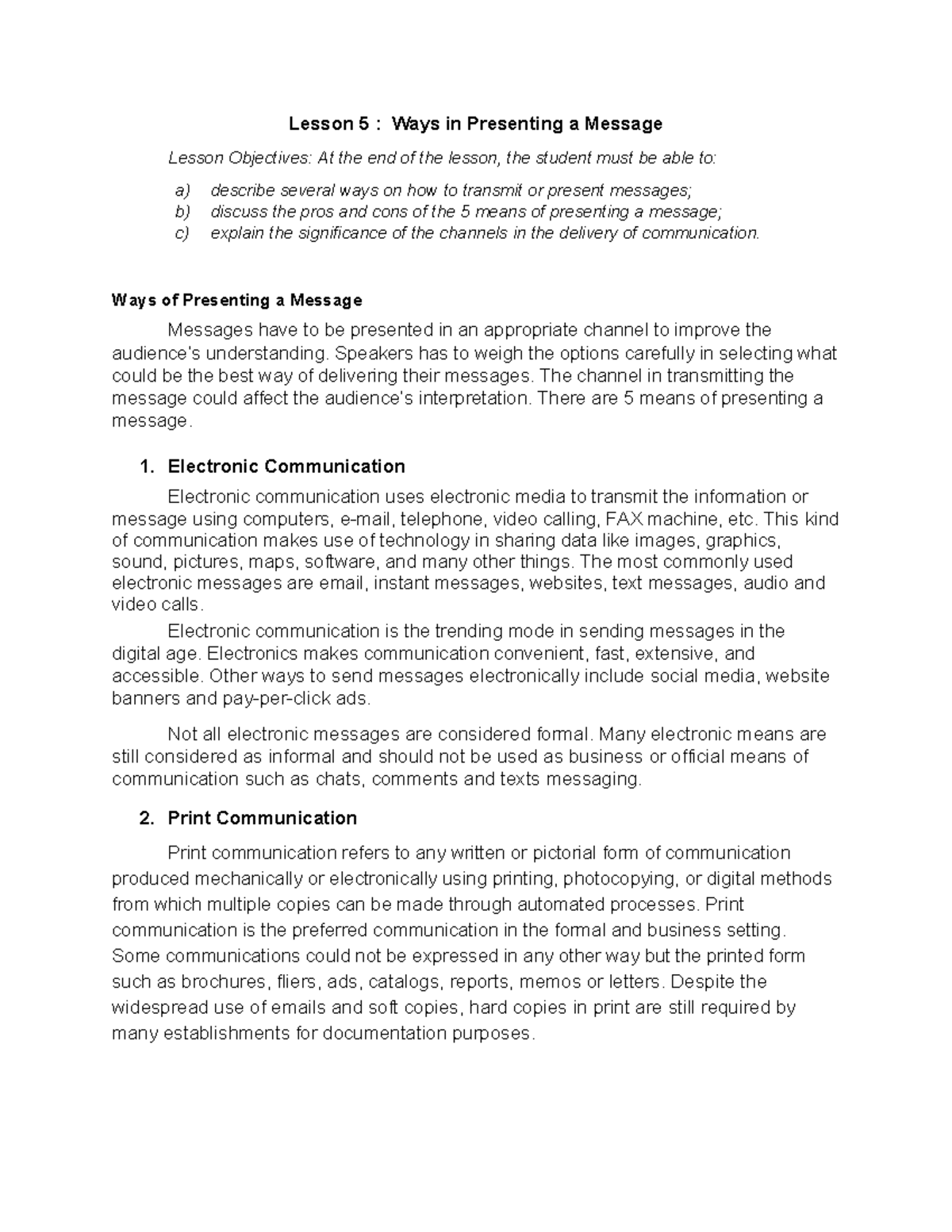 Module-IV-Lesson-5 - LECTURE NOTES - Lesson 5 : Ways in Presenting a ...
