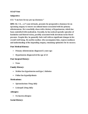 Soapnote 21 - soap note assignment - Subjective: CC: "I am here for my ...