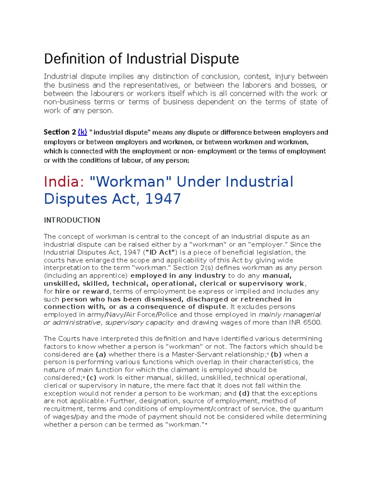 Industrial dispute and workman - Definition of Industrial Dispute ...