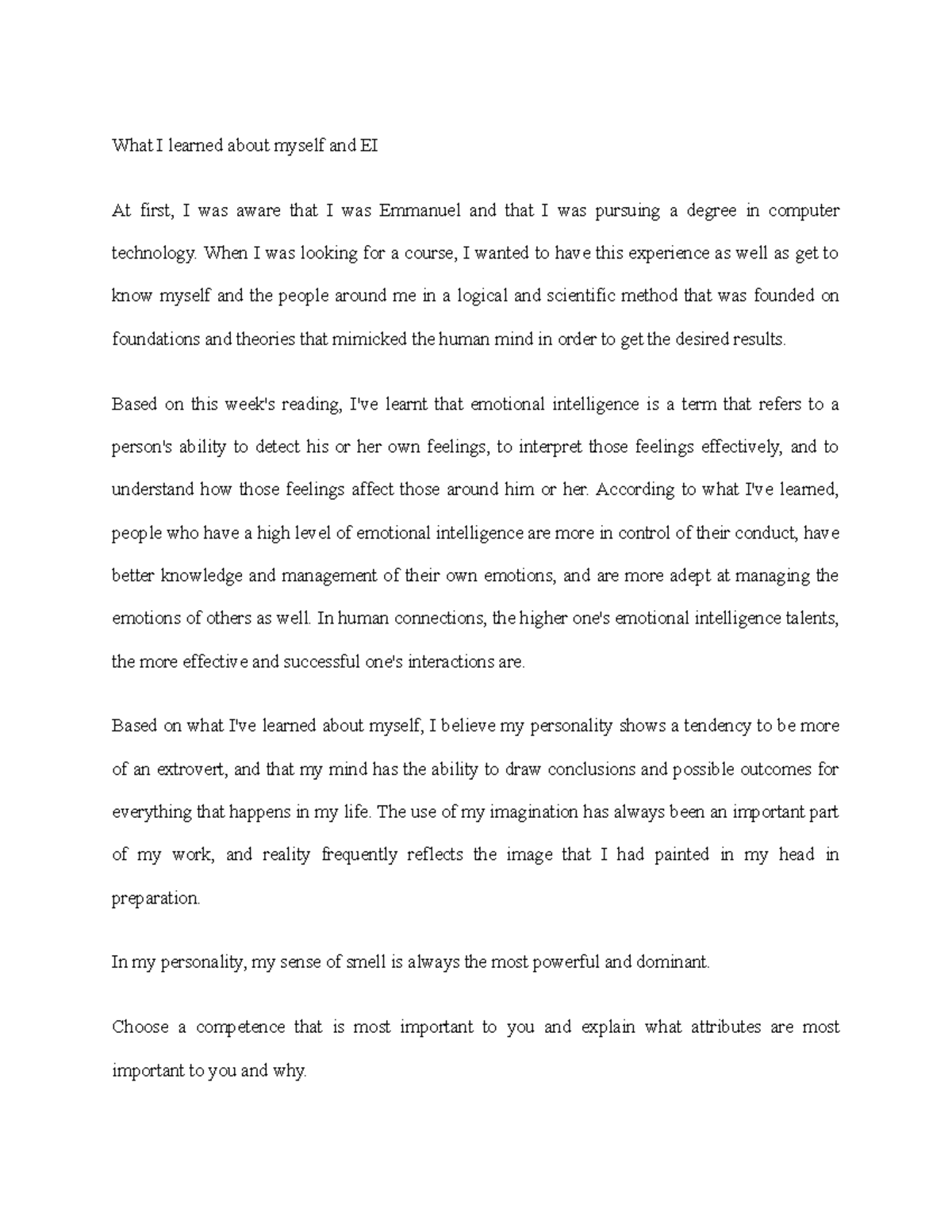 Learning Journal unit 1 - What I learned about myself and EI At first ...