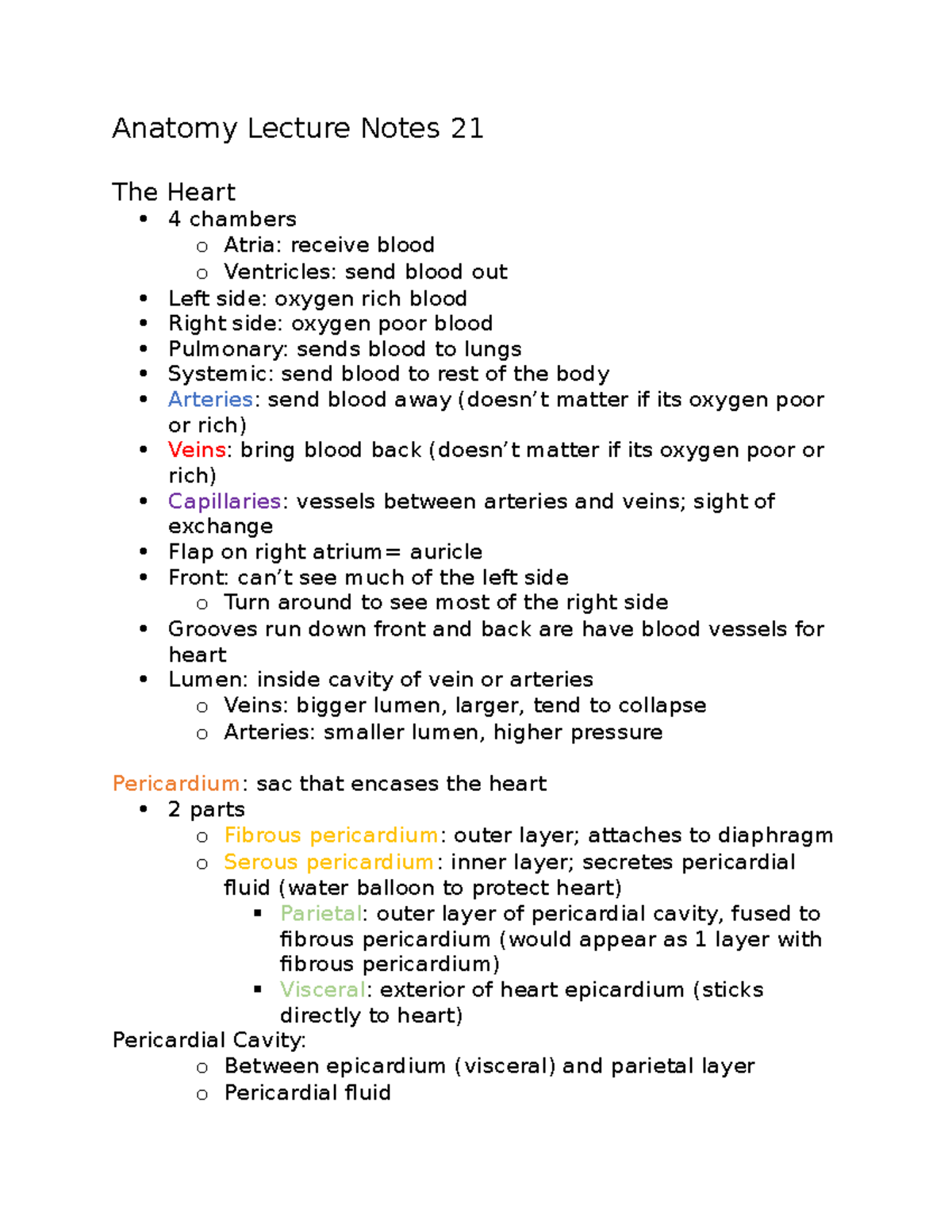 Human Anatomy Chapter 21 Notes - Anatomy Lecture Notes 21 The Heart 4 ...