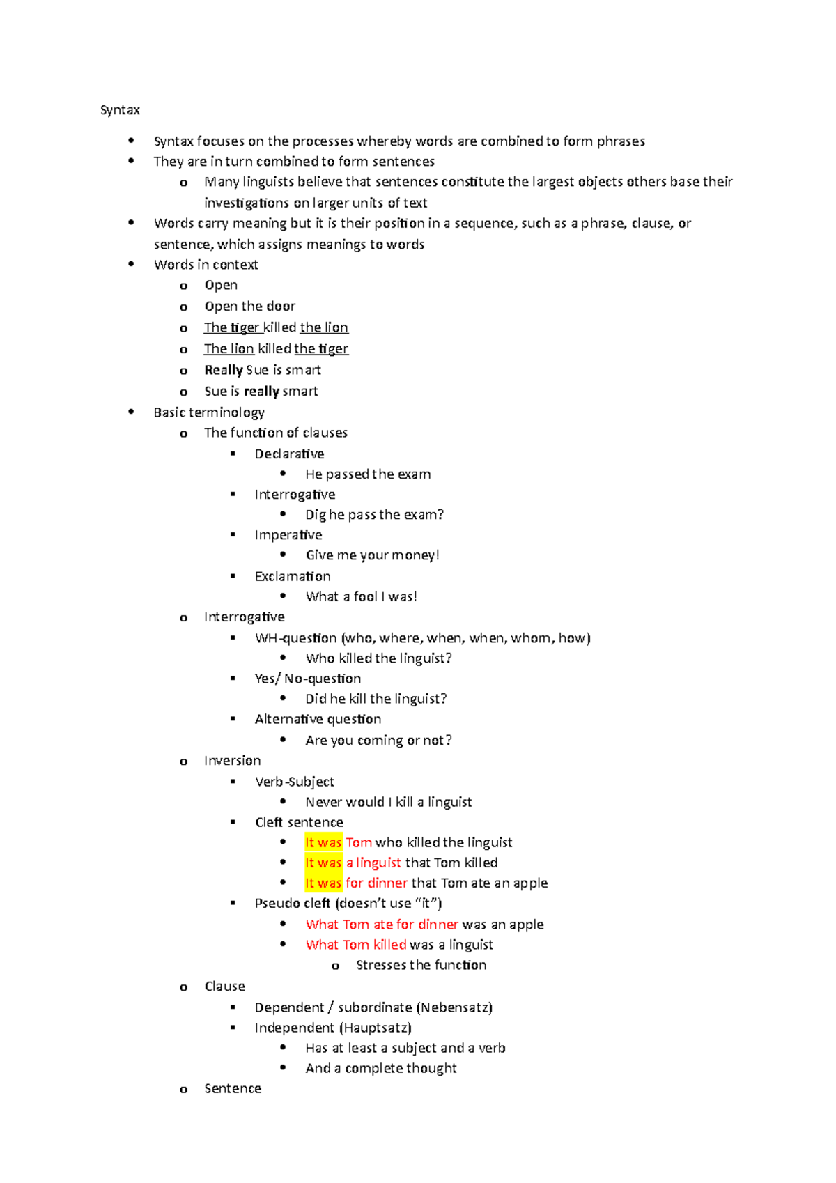 Syntax Lecture Notes On Prof Fetzers Course On The Introduction To English Linguistics