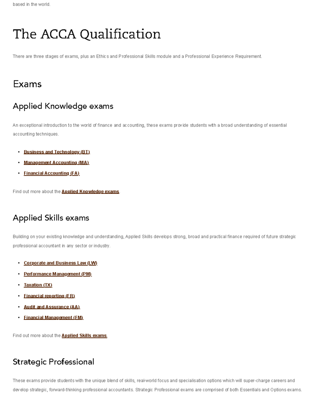 ACCA course pathway - based in the world. The ACCA Qualification There ...