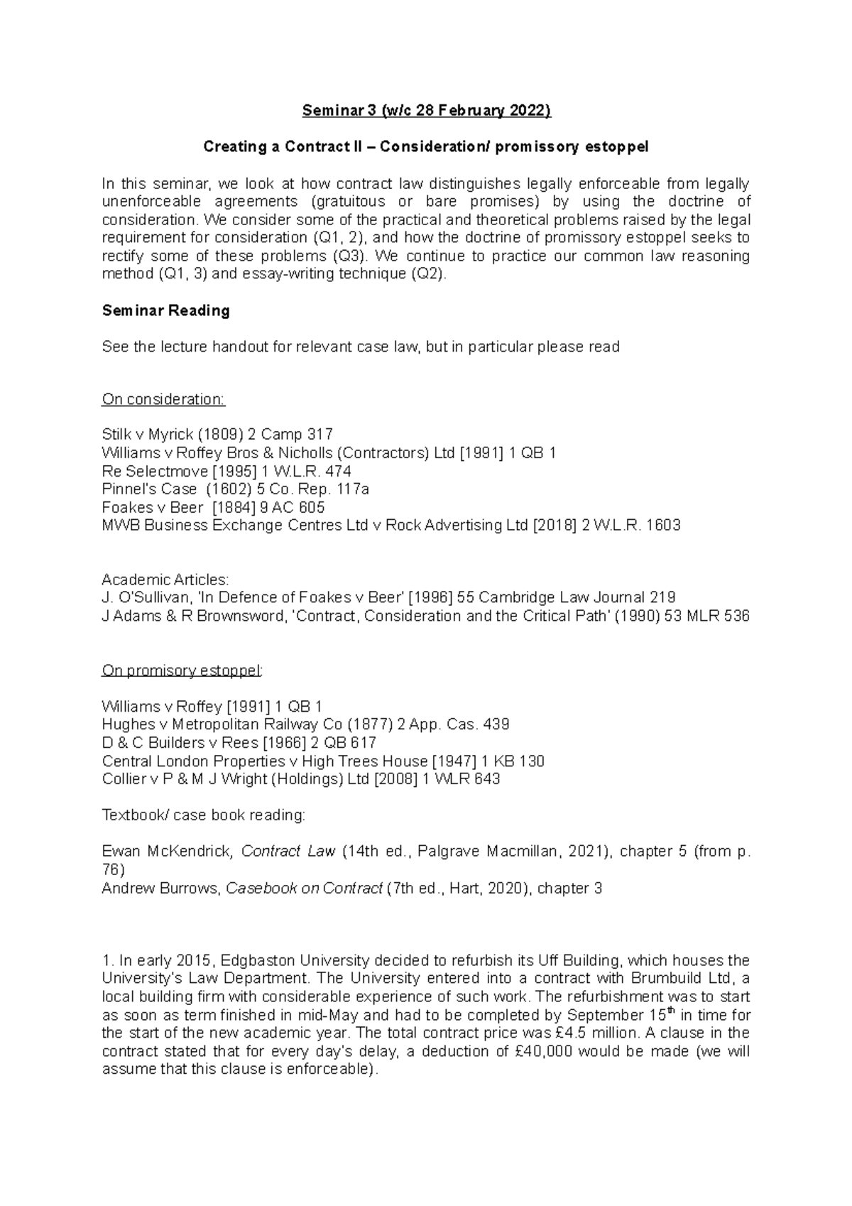 Contract Seminar 3 - work - Seminar 3 (w/c 28 February 2022) Creating a ...