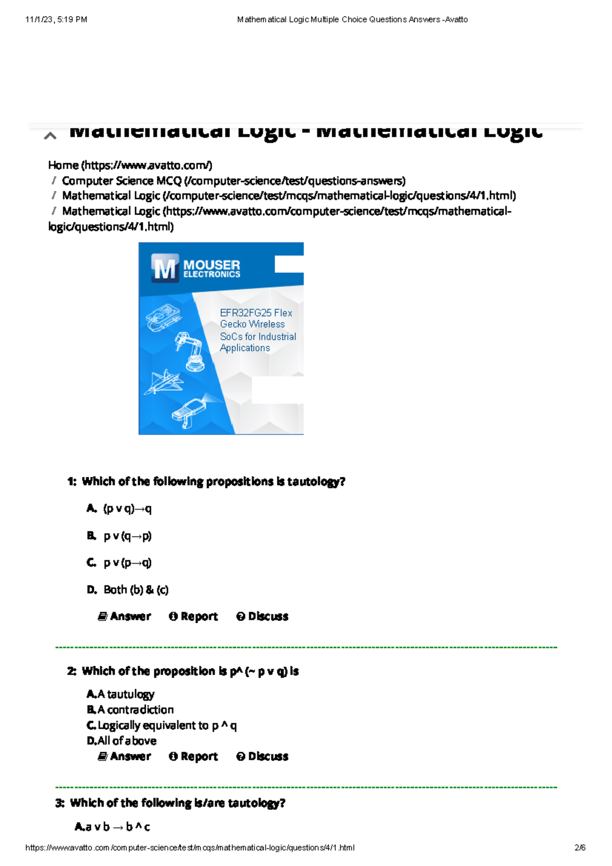 Mathematical Logic Multiple Choice Questions Answers -Avatto - html 2 ...