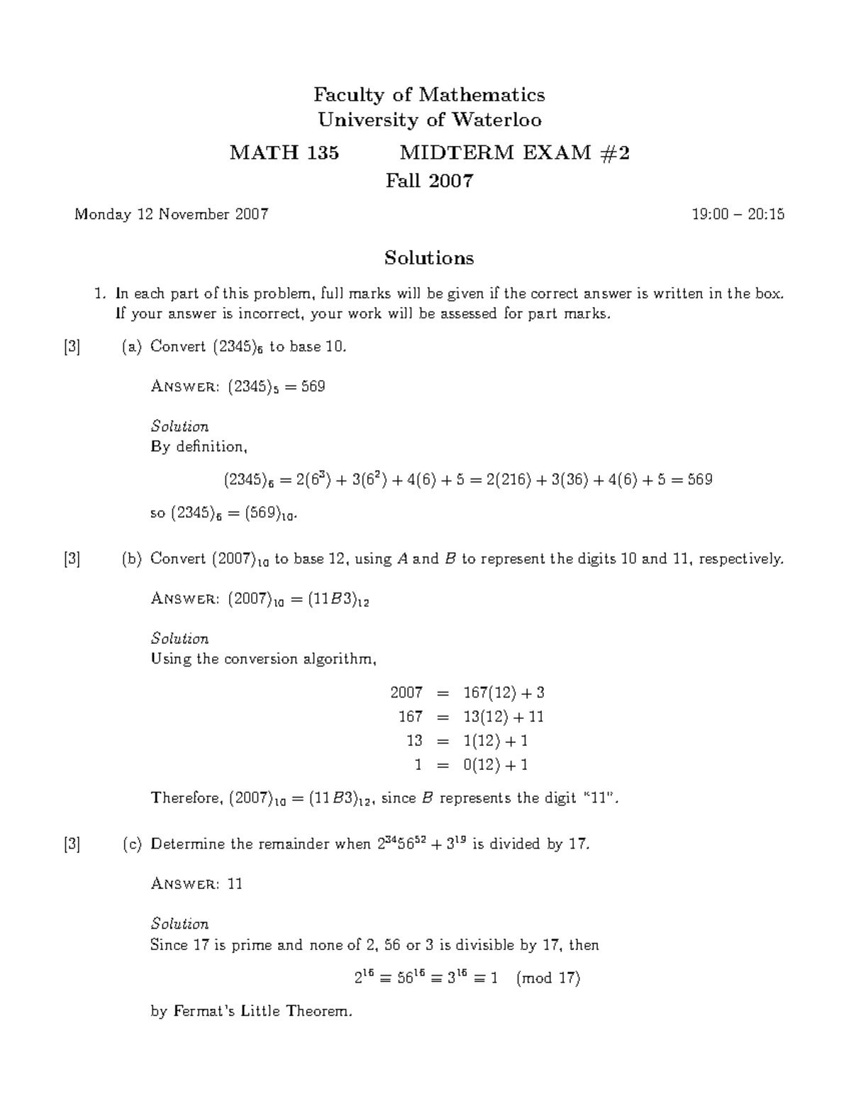 Sample/practice exam 1 February 2012, questions and answers - Faculty ...