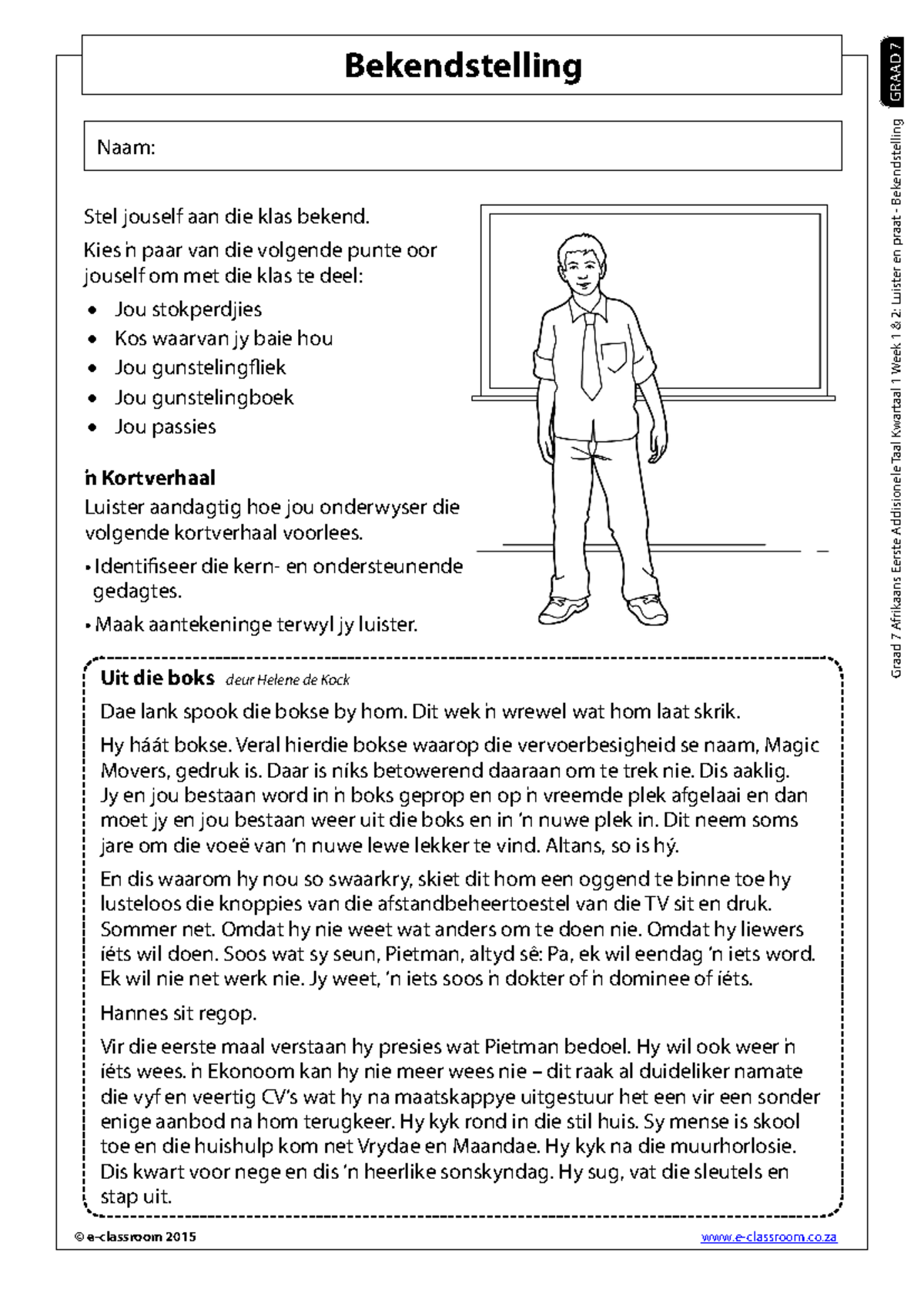 Grade 7 term 1 Afrikaans week 1 2 luister en praat bekenstelling ...