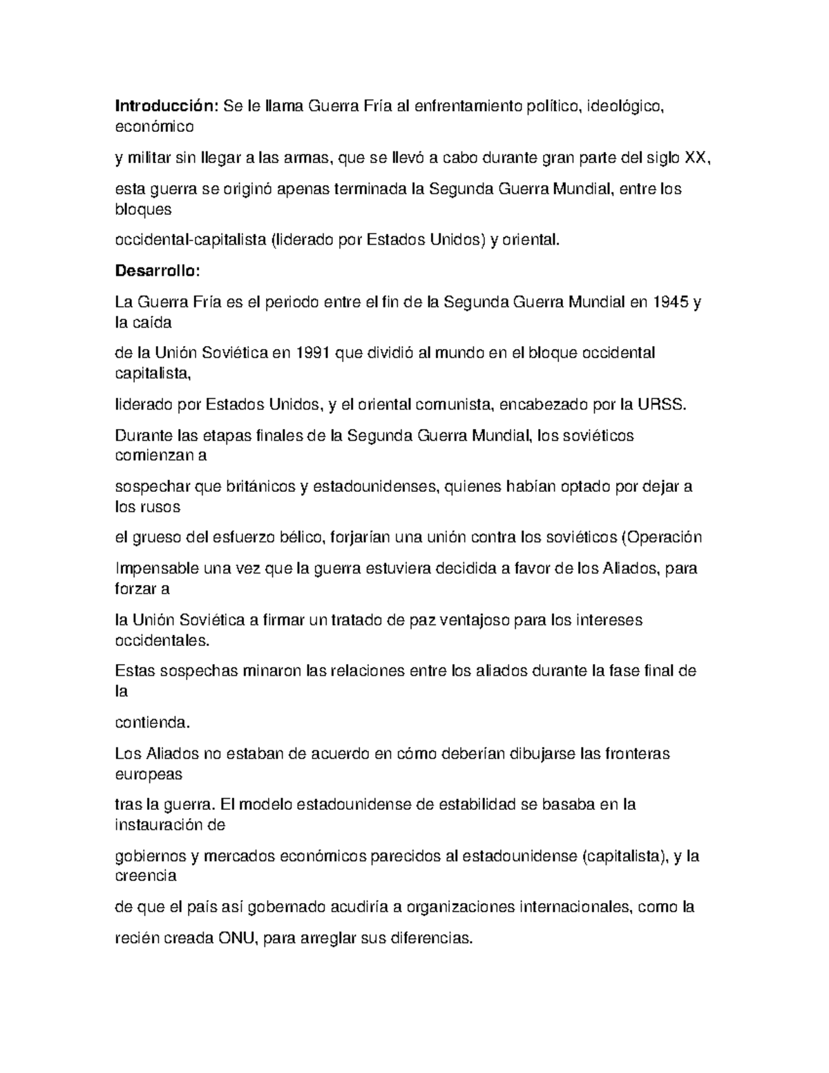 CASM Semana 11 - Un apunte - Introducción: Se le llama Guerra Fría al ...