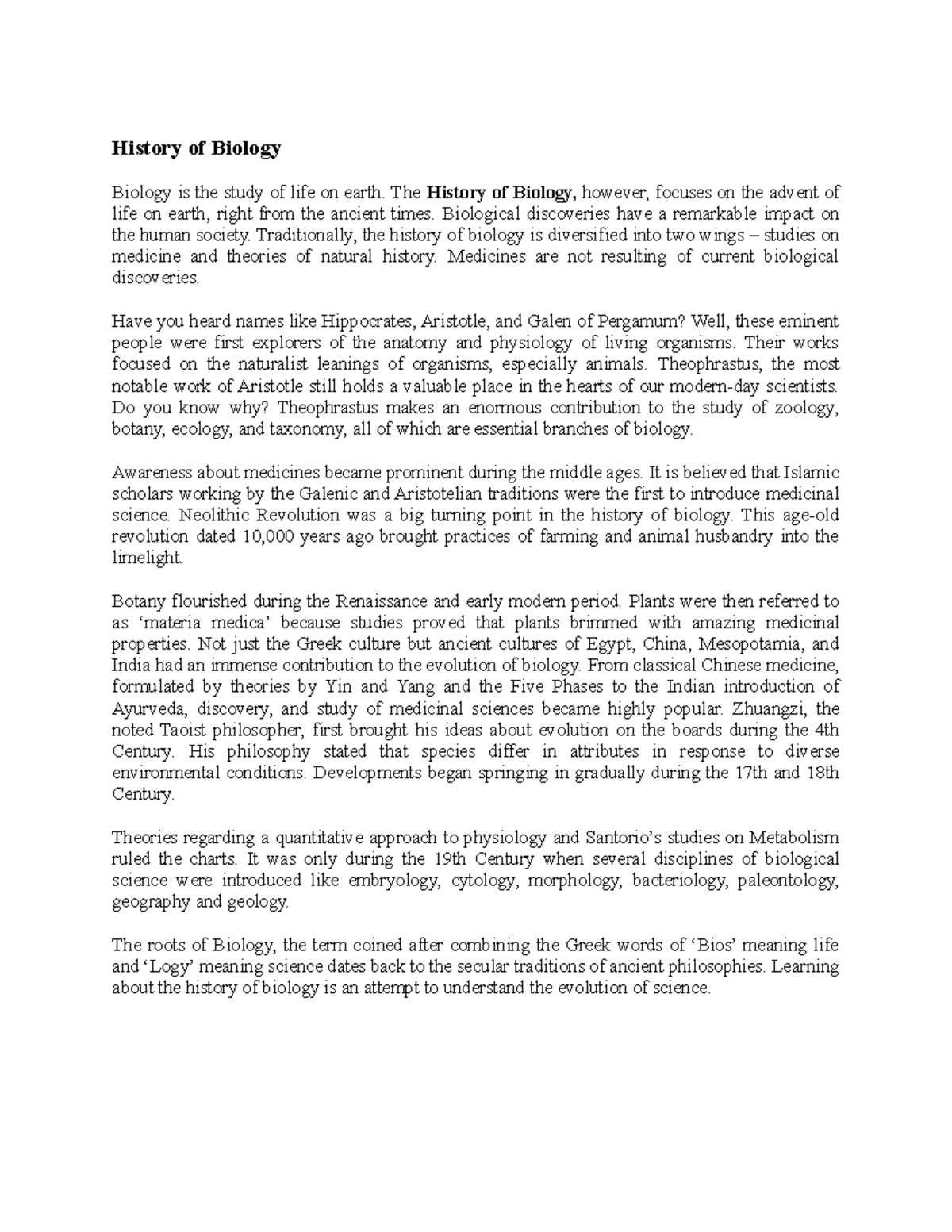 Gen Bio ass 1 - Activity - History of Biology Biology is the study of ...