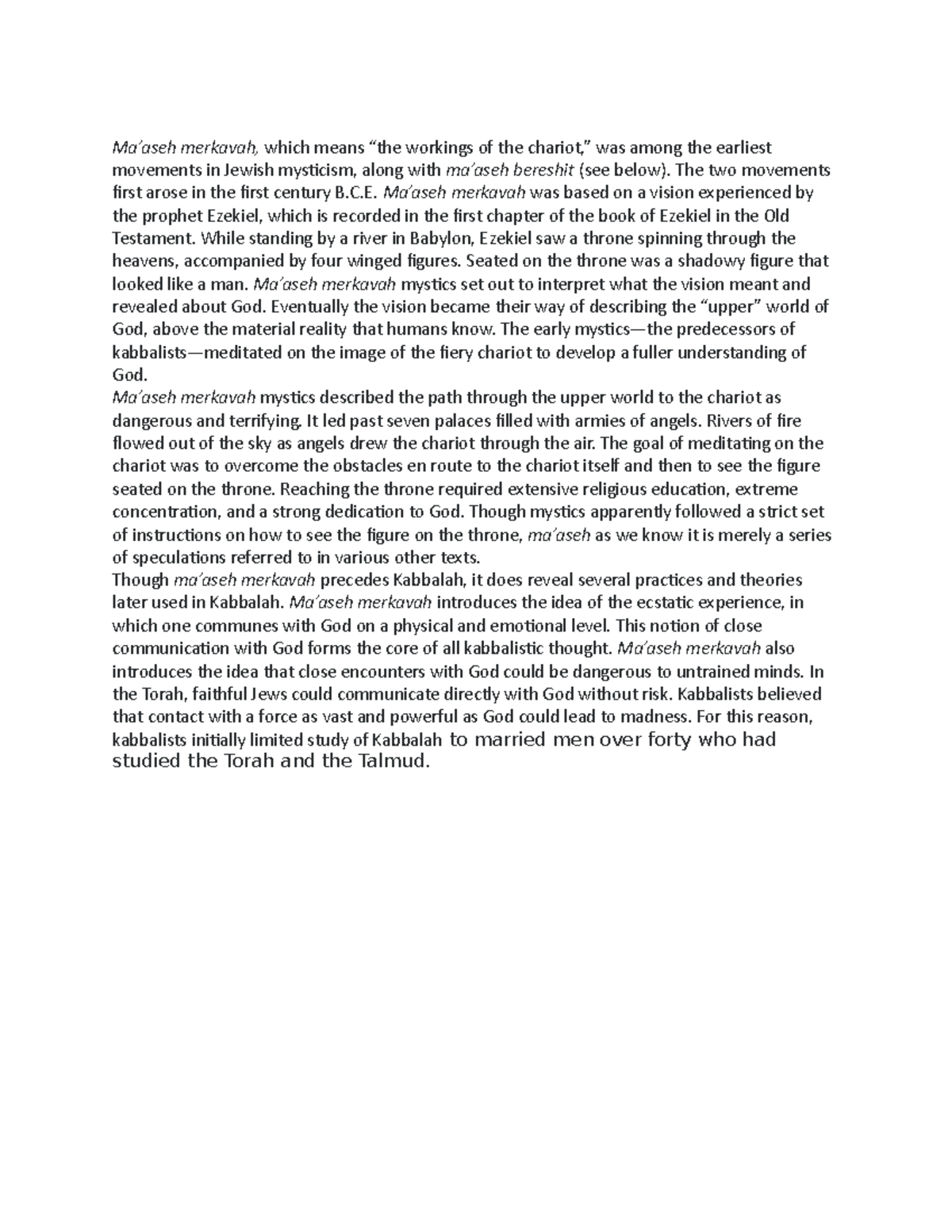 Philosophy 390 - Lecture Book Notes - Ma’aseh merkavah, which means ... Philosophy 390 - Lecture Book Notes - Ma’aseh merkavah, which means ...