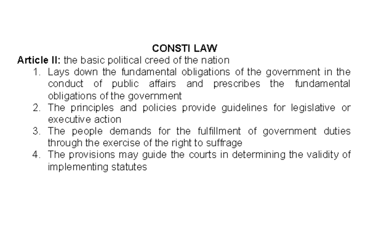 Consti LAW- Notes ON Artcle II - CONSTI LAW Article II: the basic ...