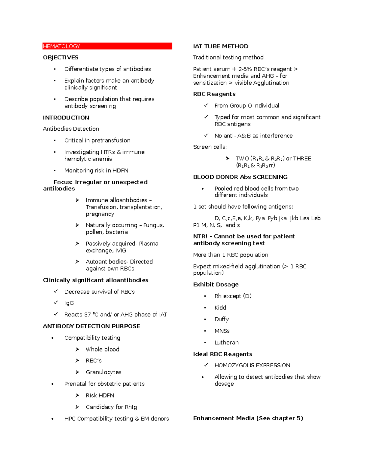Immunohematology - HEMATOLOGY OBJECTIVES Differentiate types of ...