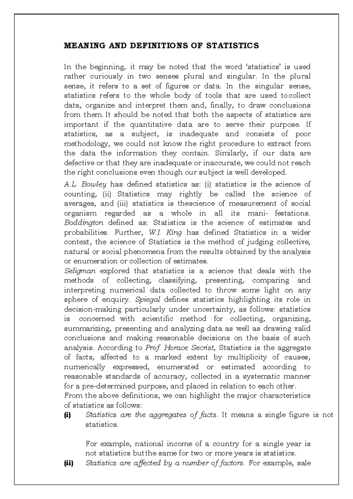 Meaning AND Definitions OF Statistics-Business Statistics 1C01COM ...
