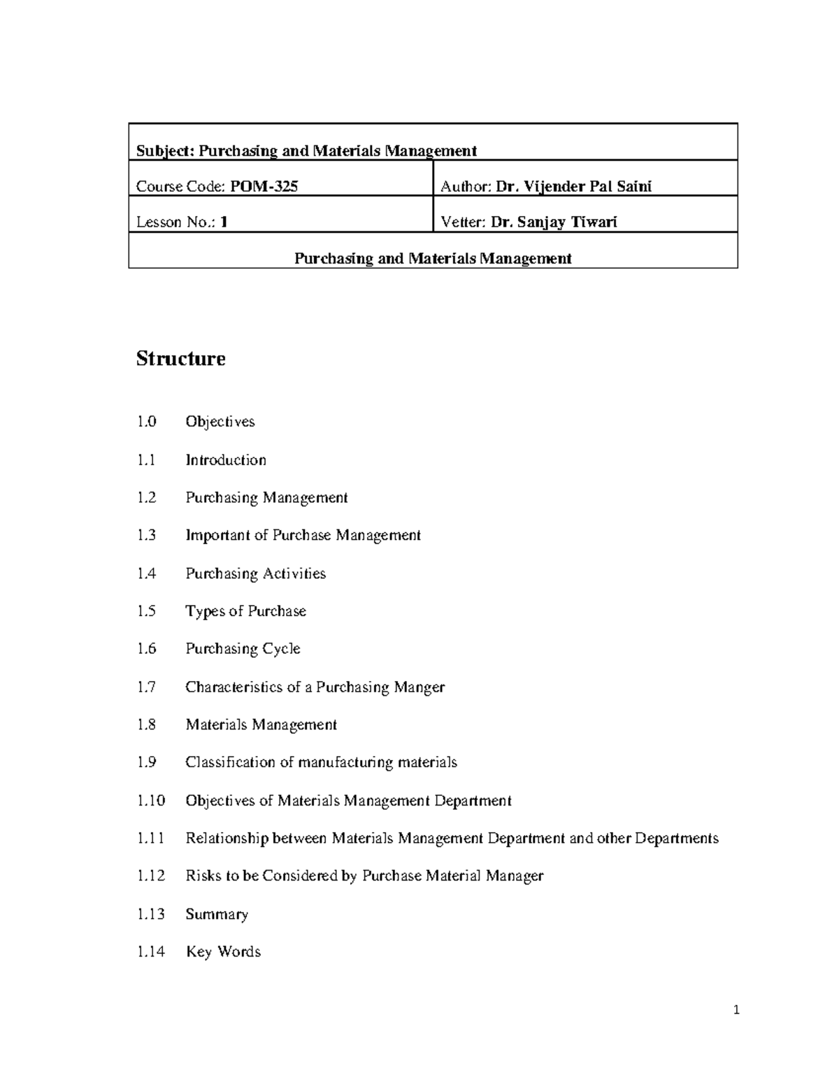 Purchasing management - Subject: Purchasing and Materials Management ...