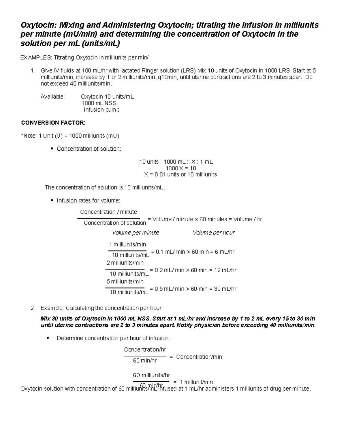 Calculating Magnesium and Pitocin flow rates-converted - Oxytocin ...
