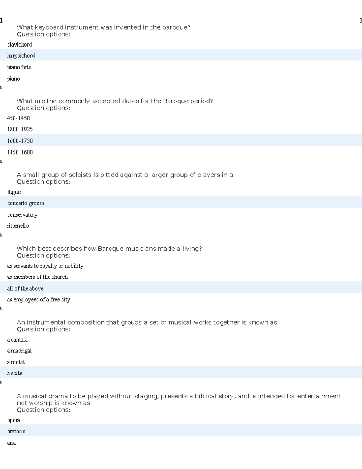 Unit 3 Lesson Quiz - Online Lecture Notes - 3 What keyboard instrument ...