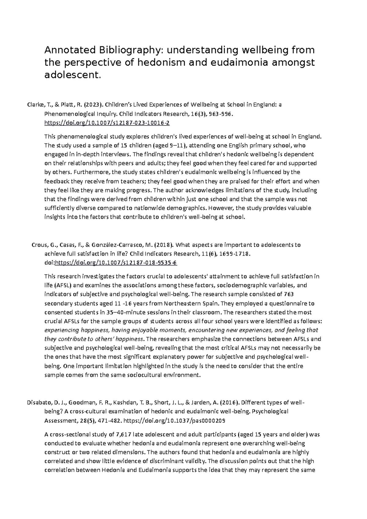 Annotated Bibliography - Clarke, T., & Platt, R. (2023). Children’s ...