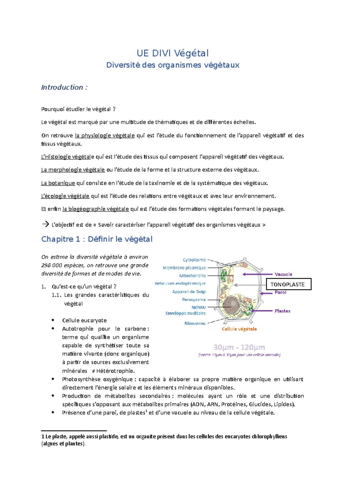 Chapitre 1 - Notes de cours 1 - UE DIVI Végétal Diversité des ...