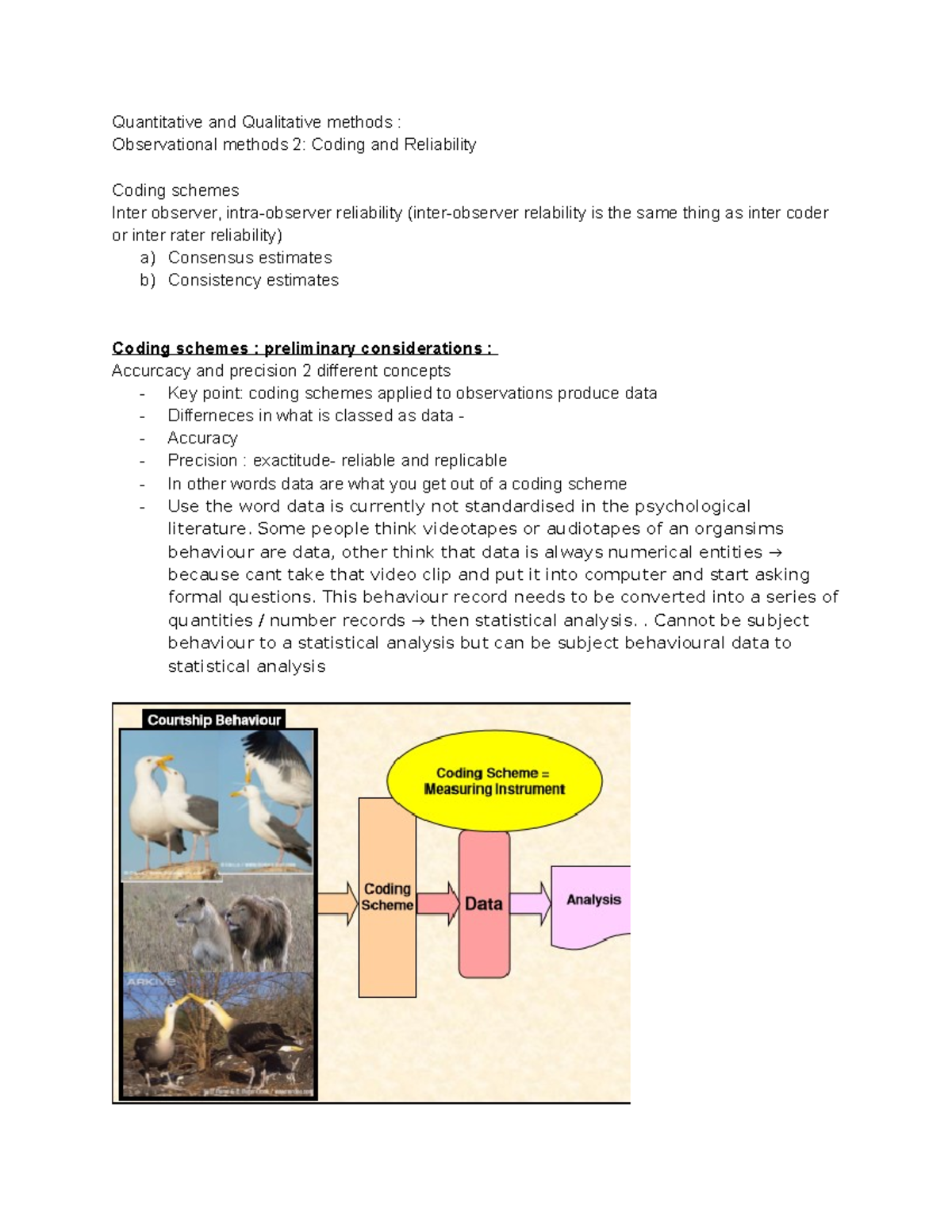 Observational methods 2 Coding and Reliability - Quantitative and Qualitative methods : - Studocu