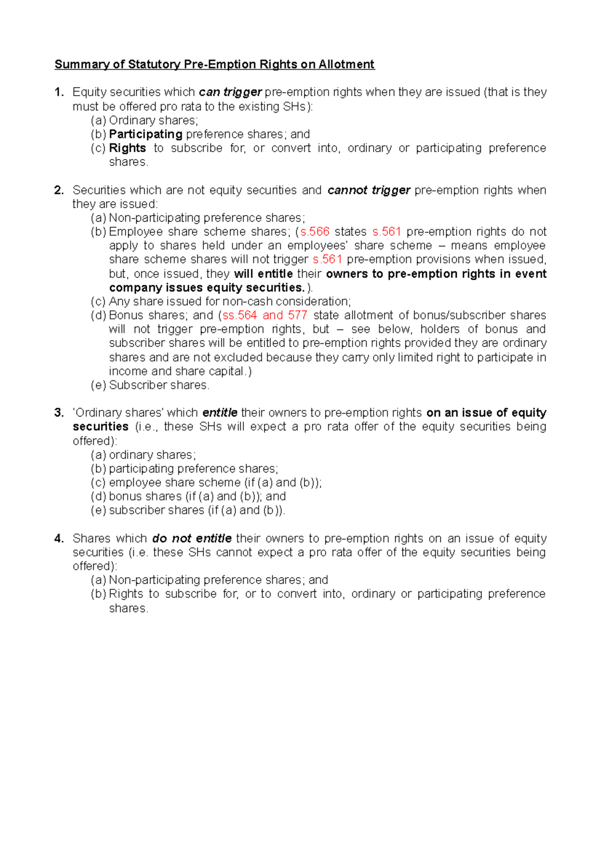 Summary of Statutory Pre-Emption Rights on Allotment - Equity ...
