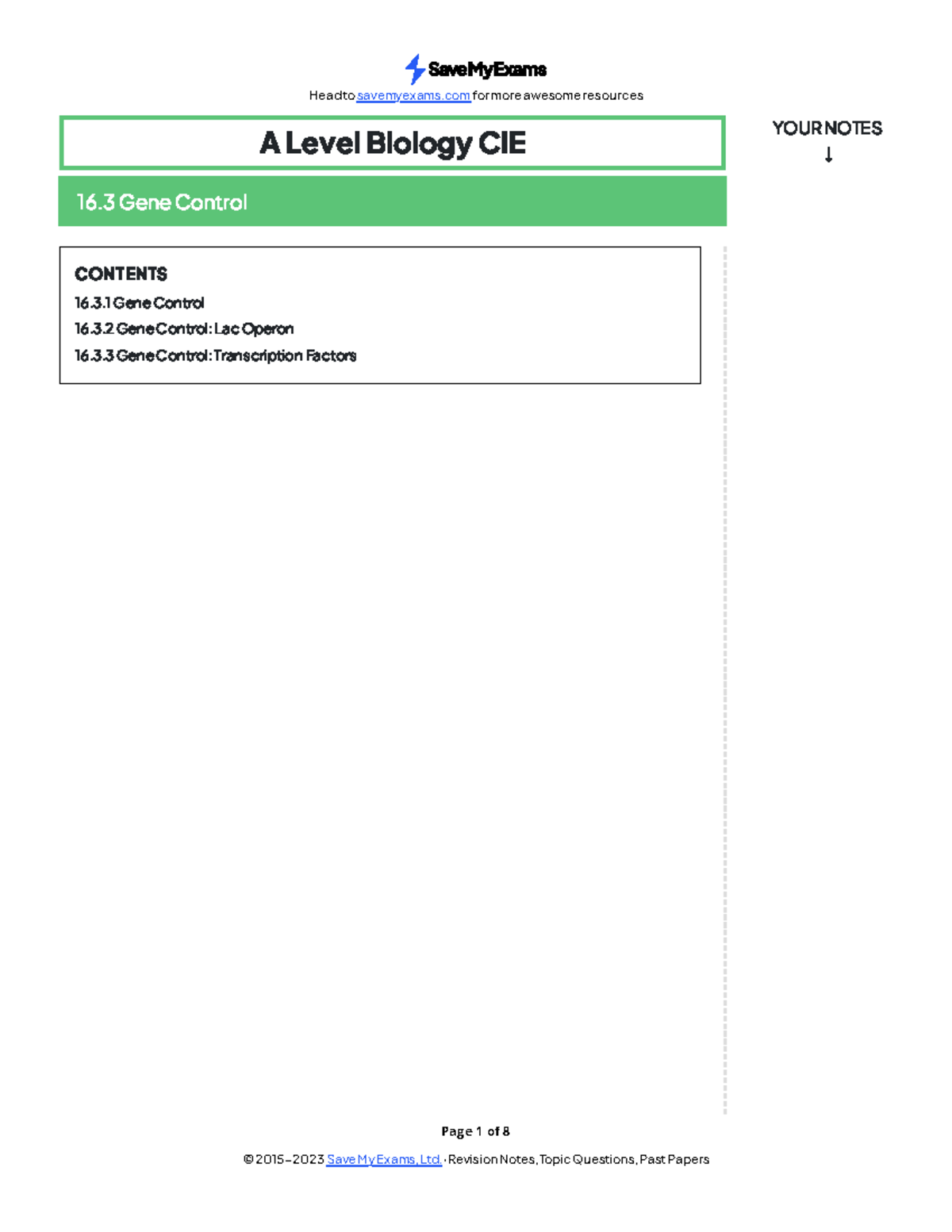 16 - ch16.3 SME notes - Page 1 of 8 A Level Biology CIE 16 Gene Control ...