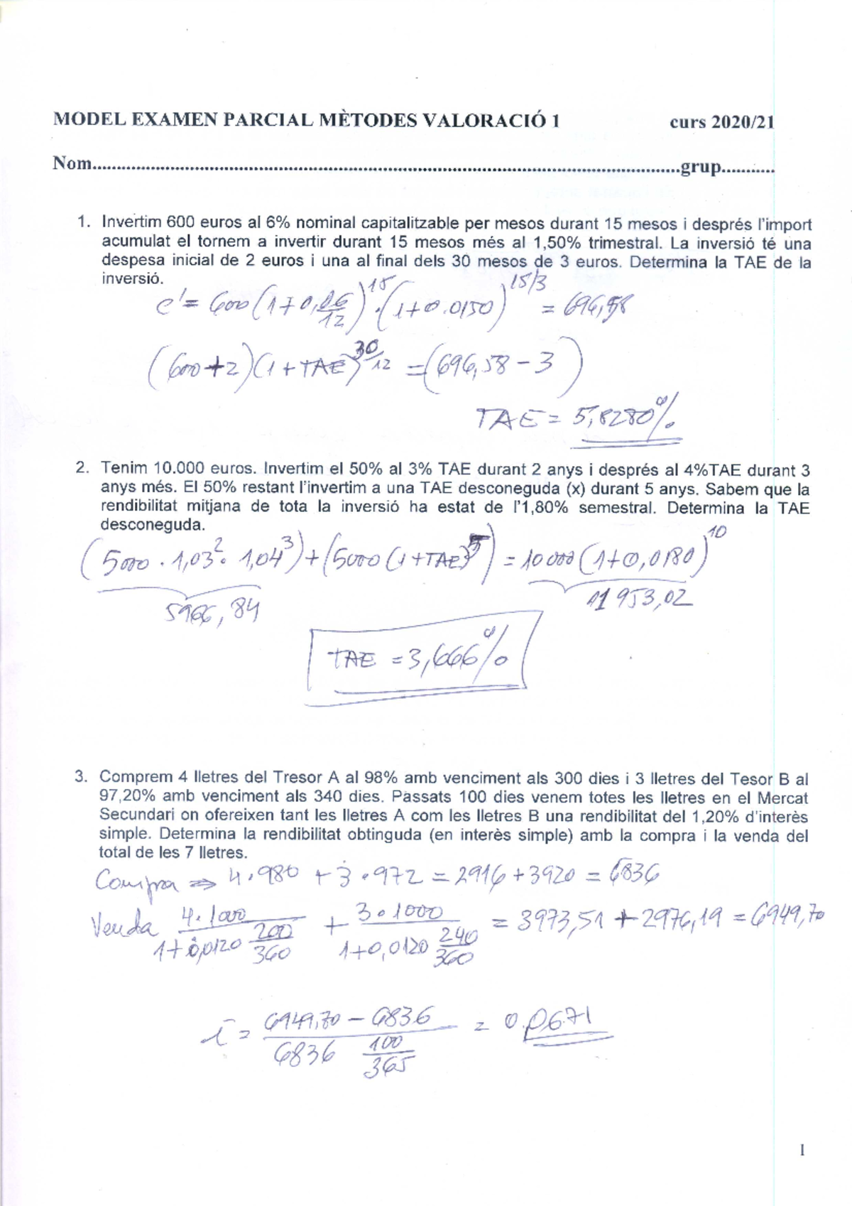 Model examen parcial sol - Finanzas I - Studocu