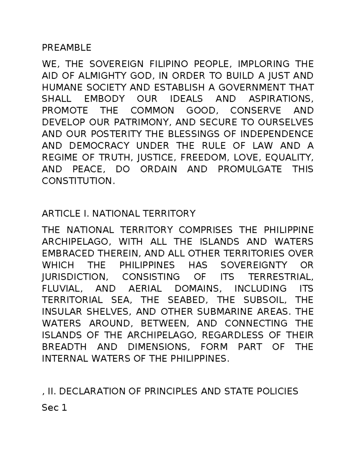 Preamble- Phillipine- Politics - PREAMBLE WE, THE SOVEREIGN FILIPINO ...