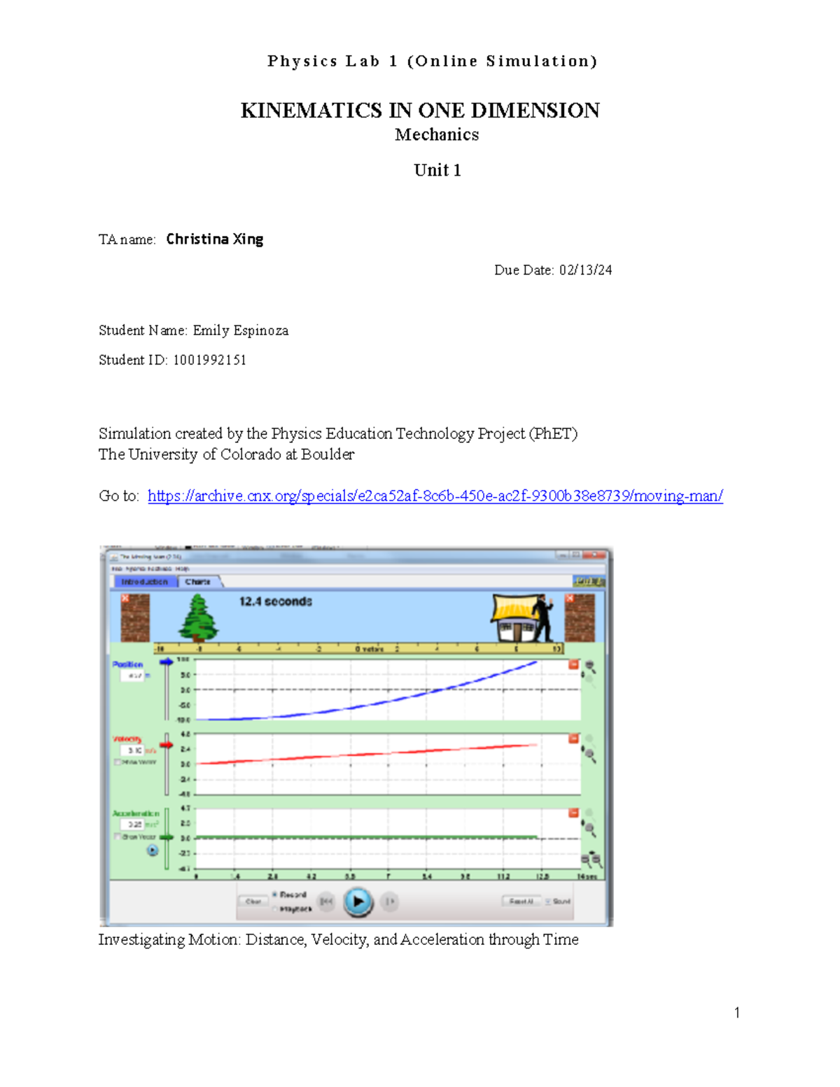 Lab-1-Kinematics 1-D Online - KINEMATICS IN ONE DIMENSION Mechanics ...