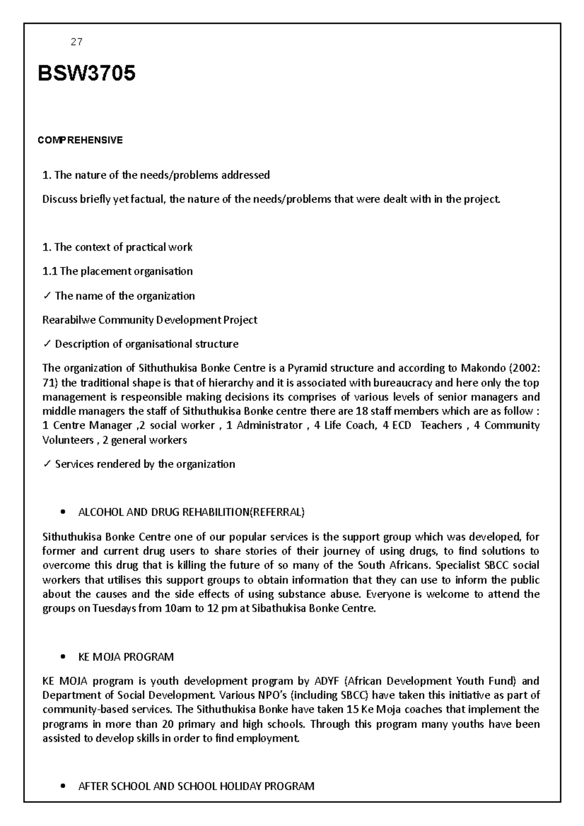 BSW3705 - MIX SOCIAL WORK MODULES - BSW COMPREHENSIVE The nature of the ...