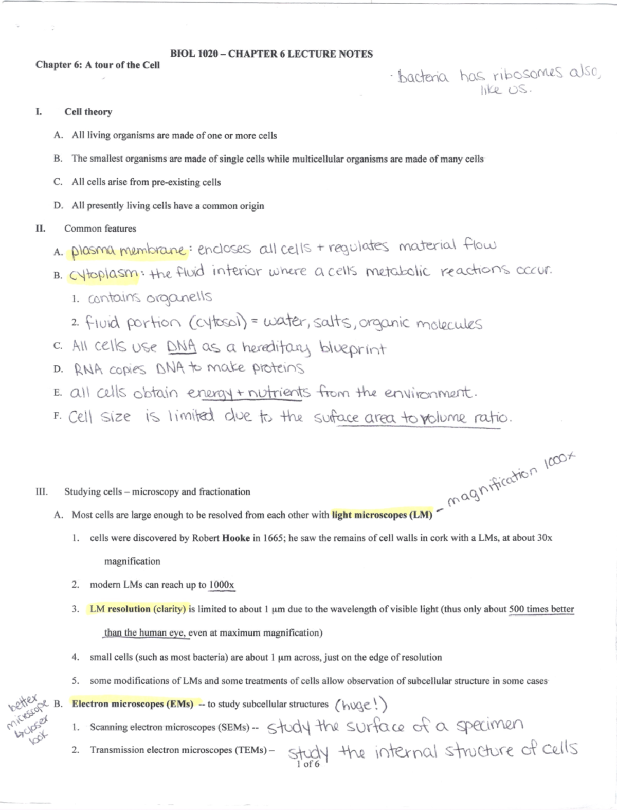 Chapter 6 Notes - biol 1020 - BIOL 1020 - Studocu