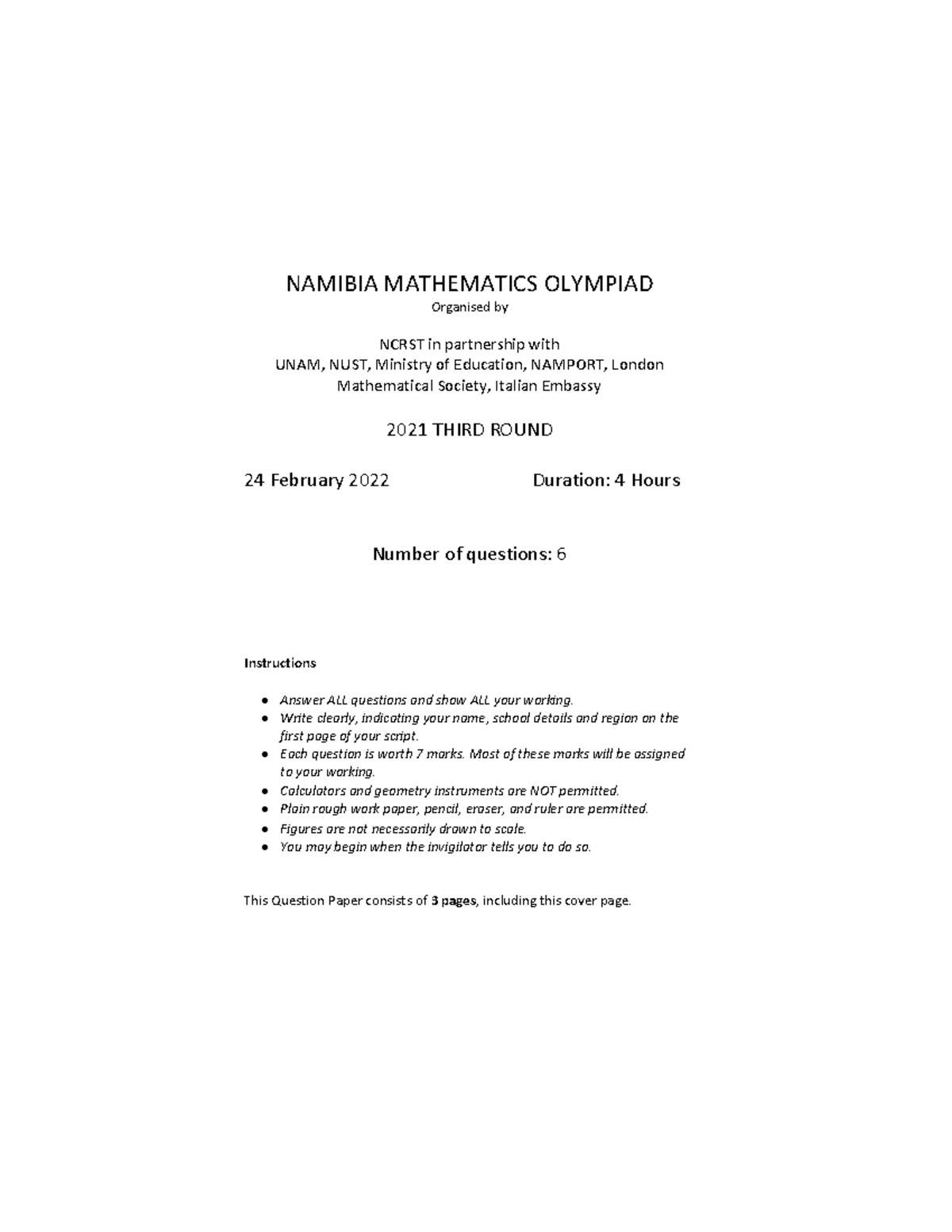 NMO Round 3 2021 - olympiad - NAMIBIA MATHEMATICS OLYMPIAD Organised by ...