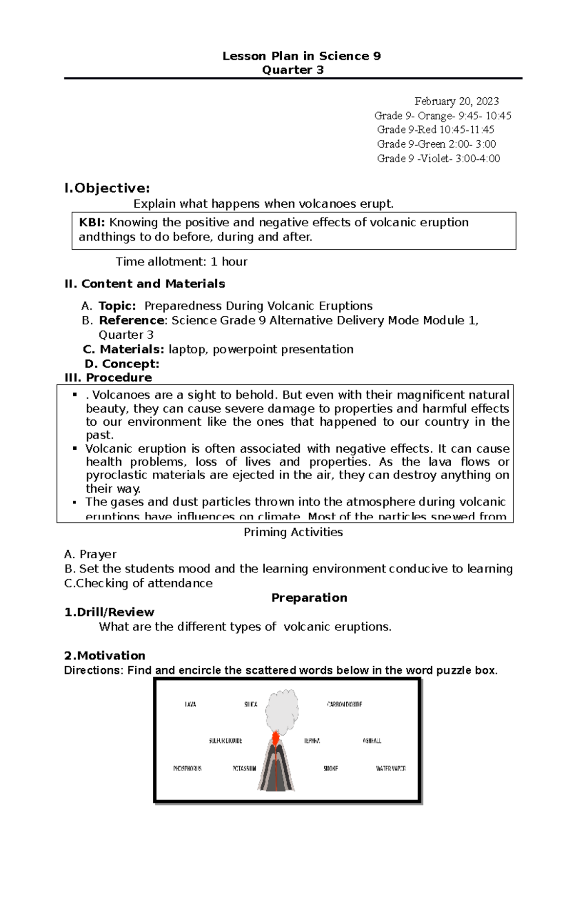 Lesson plan 5 - Lesson Plan in Science 9 Quarter 3 February 20, 2023 ...