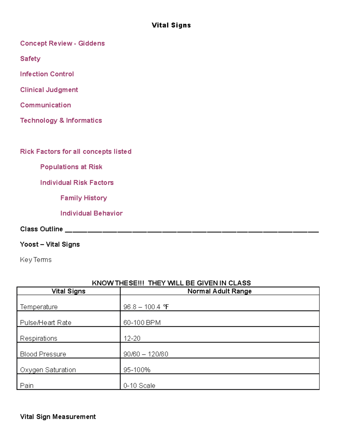 B248 Vital Signs - Vital Signs Concept Review - Giddens Safety ...