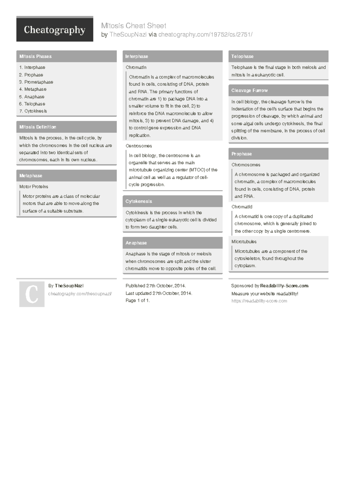Mitosis cheat sheet - Mitosis Cheat Sheet by TheSoupNazi via ...